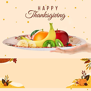 WDF 50Pack Thanksgiving Paper Plates - 10" x 12" Oval Paper Plates Dinner Size Large Disposable Platter Heavy Duty For Happy Thanksgiving Serving Tray Autumn Fall Harvest Party Supply