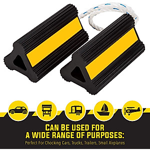 Jade Active Premium Rubber Wheel Chocks - Car and RV Rubber Block - Long Connecting Rope - Heavy Duty Car Wheel Stoppers Chock - Extremely Durable - for Cars, Boats, Trucks, Aircraft, RVs (1 Pair)