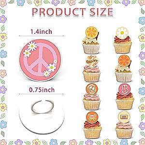 24pcs Two Groovy Retro Hippie Boho Cake Toppers Cupcake Ring Decor for Kids Retro Hippie Boho Theme Birthday Party Supplies Baking Decorations Party Favors