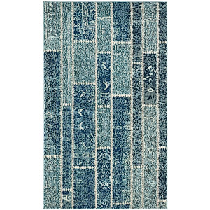 SAFAVIEH Monaco Collection Accent Rug - 3' x 5', Blue & Multi, Modern Patchwork Distressed Design, Non-Shedding & Easy Care, Ideal for High Traffic Areas in Entryway, Living Room, Bedroom (MNC216J)