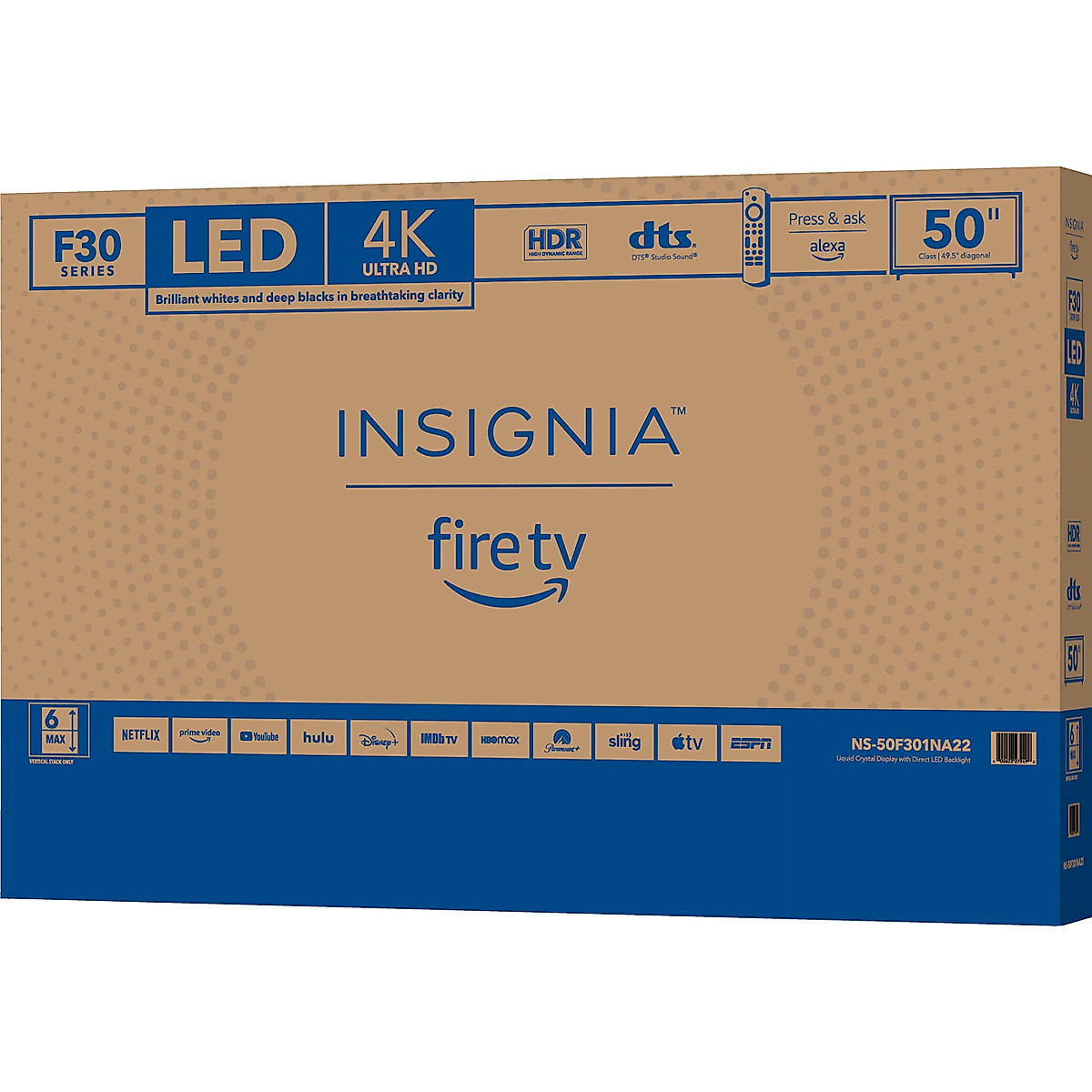 INSIGNIA 50-inch Class F30 Series LED 4K UHD Smart Fire TV (NS-50F301NA22, 2021 Model)