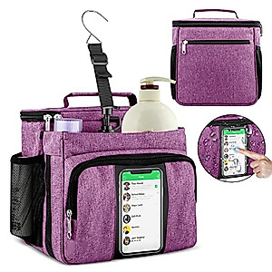 Bukere Portable Shower Caddy College Dorm Room Essential, Shower Caddy Tote Bag for Student, Girl, Women, Separate Compartment, Large Capacity, Quick Dry Mesh Base for Travel, Gym, Camp, Purple