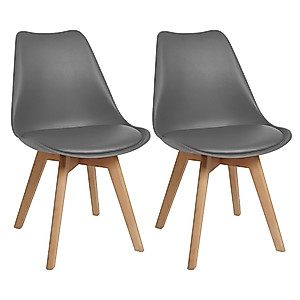 CangLong Mid Century Modern Side Chair with Wood Legs for Kitchen, Living Dining Room, Set of 2, Grey