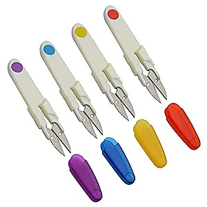 XINMEIWEN 4PCS Portable Yarn Scissors Multipurpose U-Shaped Thread Scissors with Safety Cover for Cross-stitch Craft Clipper Cutter DIY Projects
