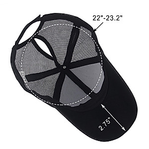 Muryobao Womens Ponytail Baseball Cap Messy High Bun Ponycap Adjustable Snapback Summer Sun Hat Glitter Plain Trucker Dad Hat Mesh Black