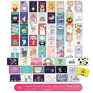 Hotcinfin Happy Birthday Cards Assortment Boxed Set, Bulk Assorted 60 Design Greeting Gift Cards With Envelopes,Stickers-Funny Blank Note for Friend, Kids,Men, Women,4X6