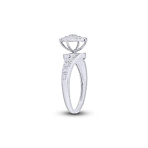 Jewel Zone US White Natural Diamond Cluster Ring in 14k White Gold Over Sterling Silver