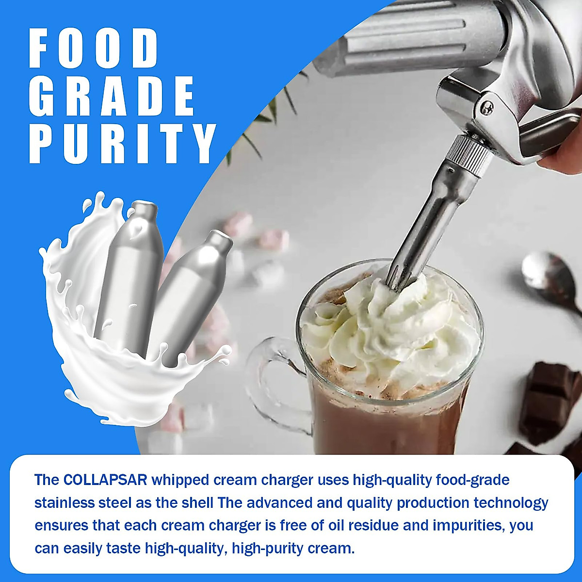 Whipped Cream Chargers N2O Nitrous Oxide 8-Gram Cartridge for Whipper Whipped Cream Dispenser (Packs of 50)