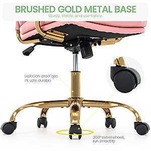 MFD LIVING Home Office Chair, Modern Upholstered Mid-Back PU Leather Task Desk Chair with Arms, Adjustable Rocking Swivel Computer Chair with Wheels (Pink)