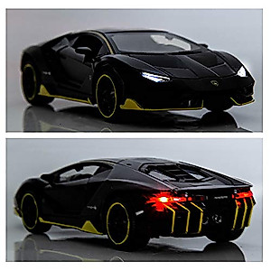 BDTCTK Compatible for 1:32 Lamborghini LP770 Car Model Toy Child Sound and Light Pull Back Car Zinc Alloy Toys for Kids Boy Girl Gift (Black)