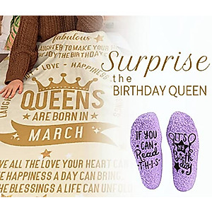 Personalized Birthday Gift Baskets for Her - Women Birthday Gift Ideas, Bday Gift for Women - Queens are Born in February - Flannel Throw Blanket & Socks - Mom, BFFs, Grandma, Aunt - 50"x 65"