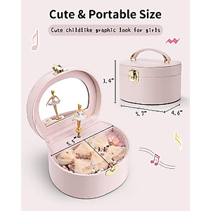 Vlando Musical Jewelry Box for Girls, Small Kid Music Box with Ballerina for Birthday Bedroom Decor, Gifts for Girls Kids - Light Pink