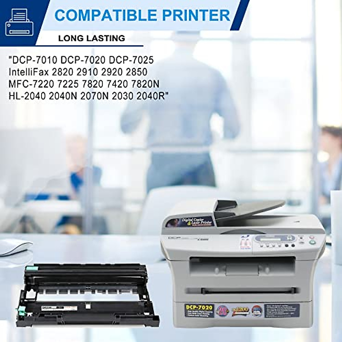 DR350 Drum Unit Compatible 1 Pack DR-350 Black Replacement for Brother DR350 DR-350 for Brother DCP-7010 7020 7025 IntelliFax 2820 2910 2920 2850 MFC-7220 7225 7820 7420 HL-2040 2070N 2030 Printer