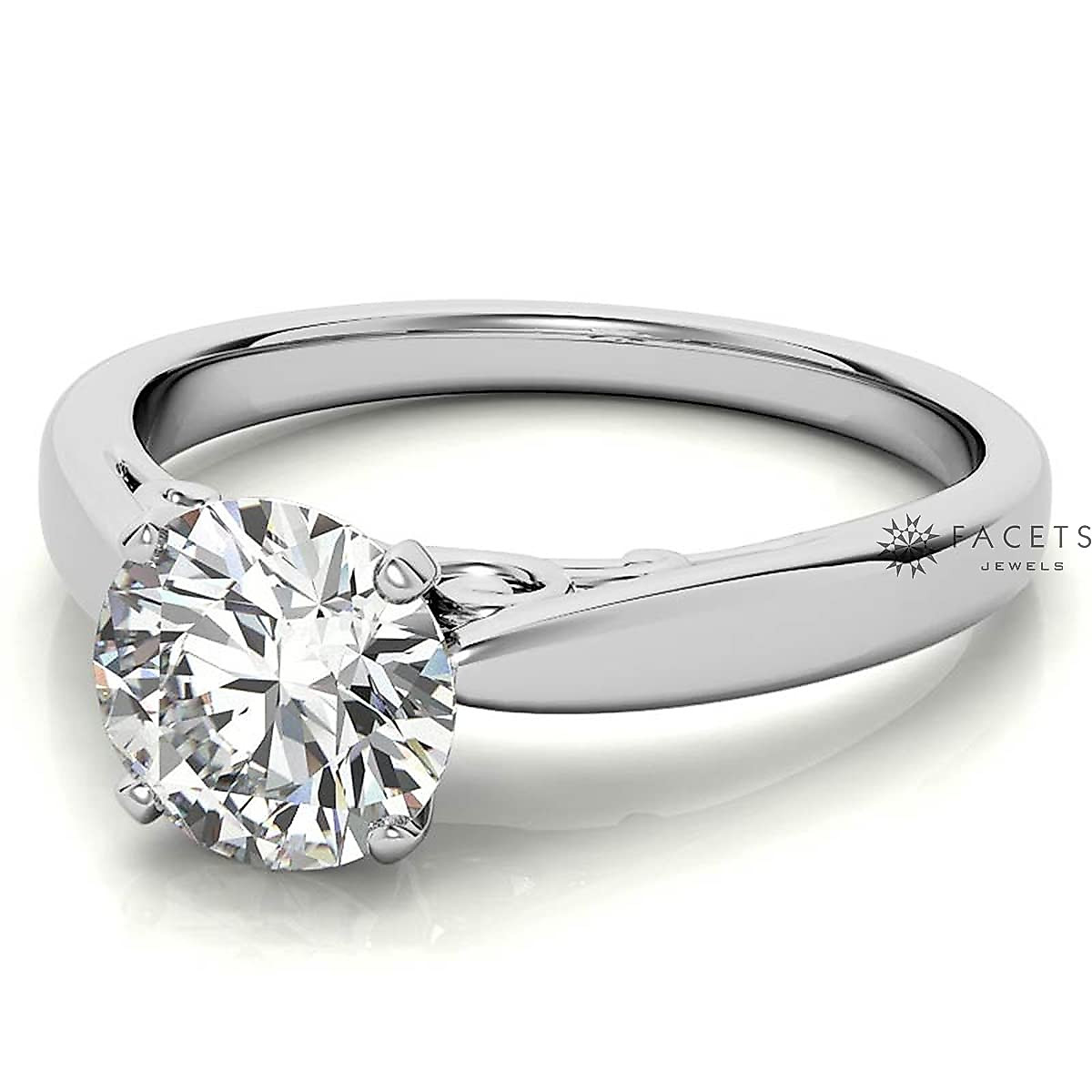 FACETS JEWELS Full White D Color 1.00 Carat Round Cut VVS1 Moissanite Diamond Solitaire ring Engagement And Wedding ring - 925 Sterling Silver Size 6.5