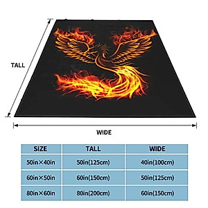 Fire Burning Rising Phoenix Bird Fleece Blanket Fuzzy Soft Plush Blanket for All Season Lightweight Throws for Couch Bed Sofa Office Gift 60"X50"