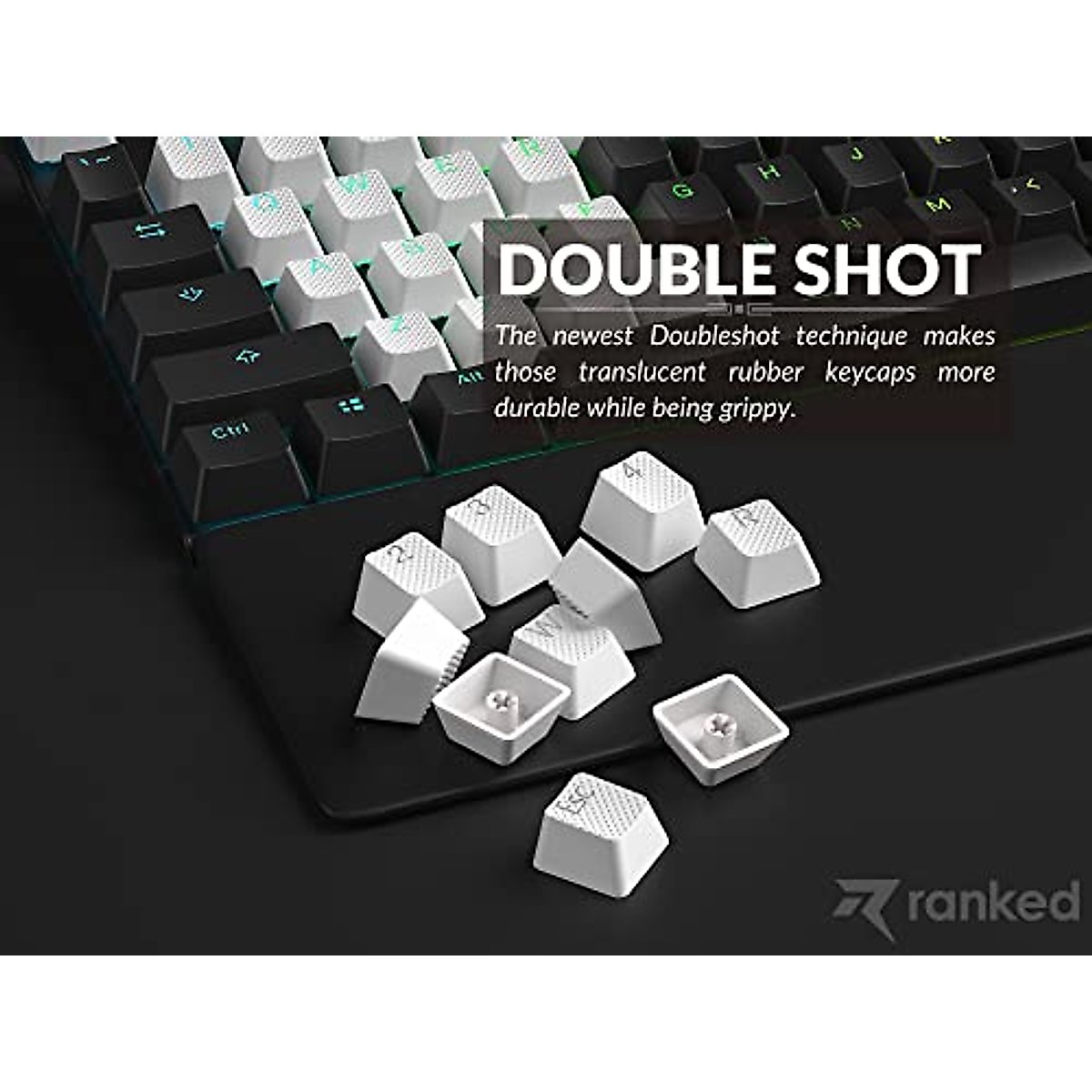 Ranked Rubber Keycap Set | Double Shot Translucent | OEM Profile for Mechanical Gaming Keyboard (White, 23 Keys)