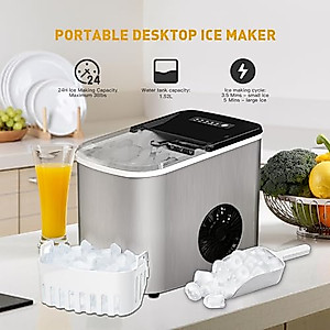 38lbs per Day Ice Maker Machine, Large Capacity Countertop Self-Cleaning, Fast Making 9 Ice Cubes in 3.5 Mins, 2 Bullet Sizes, Quiet Operation for Kitchen, Camping, RV, and Parties