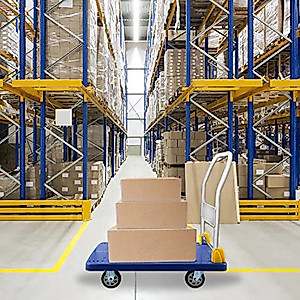 YSSOA Platform Truck with 880lb Weight Capacity and 360 Degree Swivel Wheels, Foldable Push Hand Cart for Loading and Storage, Blue