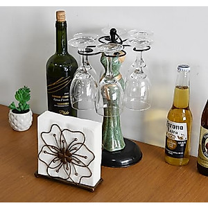 OwlGift Flower Style Napkin Holder, Freestanding Tissue Dispenser, Dining Table Napkin Storage for Home Kitchen Restaurant Picnic Party Wedding Housewarming – Bronze