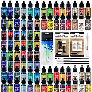 All 87 Ranger Tim Holtz Alcohol Inks with New 2020 Colors, Complete Set with Alloys, Mixatives, Pixiss Blending Tools, Mini Blending Tools and Foams, Premium Brush Set for Alcohol Ink and Mini Mister