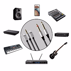 Meamaz 4.26FT MFi Certified Lightning to 1/4 Inch Audio Adapter Cable, Within 1/4 to USB C, AUX to TS Adapter, 3-in-1 Stereo 1/4 Cable for Headphone AMP(Compatible with iPhone)