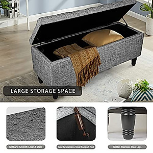 Storage Ottoman Bench, End of Bed Bench for Bedroom, Button Tufted Bench with Storage for Entryway, Living Room, Hallway, Large Storage Bench Foot Rest (Dark Grey)