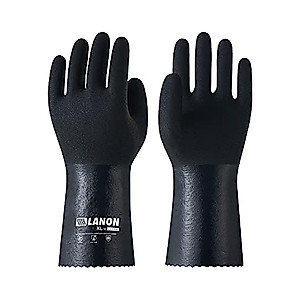 LANON Nitrile Chemical Resistant Gloves, Reusable Heavy-Duty Rubber Gloves with MicroFoam Textured Palm, Acid, Alkali and Oil Protection, Black, XL