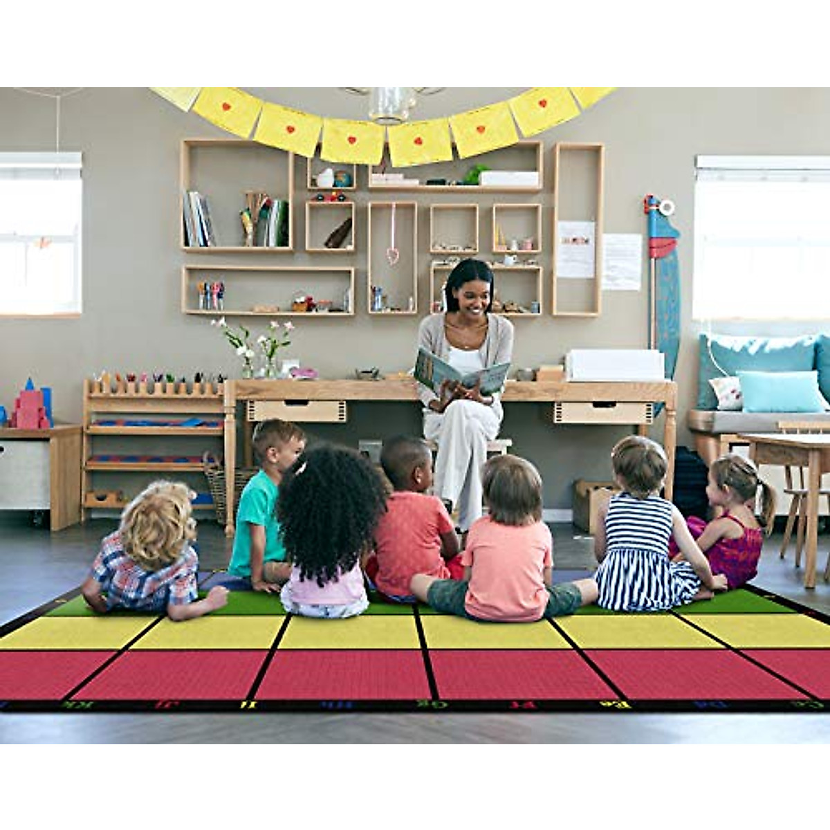 Flagship Carpets Learning Grid Colorful Numbers and Letters Kids Seating Area Rug for Classroom, Play Area Mat, Home Learning or Kids Room Carpet, 7'6" x 12', Seats 24