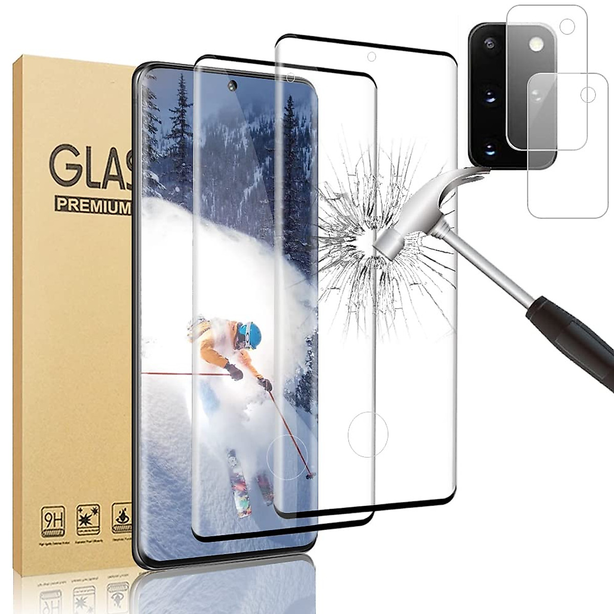 [2+2 Pack] Galaxy S20 Plus Screen Protector, Ultra HD Tempered Glass Film [Scratch Resistant] [3D Full Coverage ] [9H Hardness] [Fingerprint Unlock] For Samsung Galaxy S20 Plus