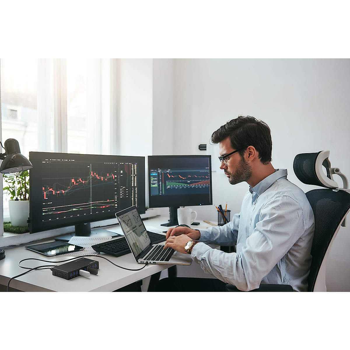 USB 10 Port Hub - Powered USB 3.0 Hub - Aluminum USB Data HUB Splitter 12V 5A 60W Power Adapter Extension for Mouse, Keyboard, HDD or More USB Devices