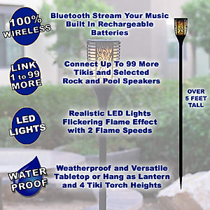 Theater Solutions TT100 Fully Wireless 120 Watt Rechargeable Battery Bluetooth Tiki Torch Speaker 2 Pack Lanterns Link Up to 99 Speakers Wirelessly, Black