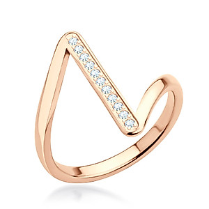 555Jewelry Elegant Stainless Steel CZ Rings for women, High Low Ring for Women, CZ Rings For Women, Zig Zag Rings for Women, Z Rings for Ladies, Rose Gold, Size 9