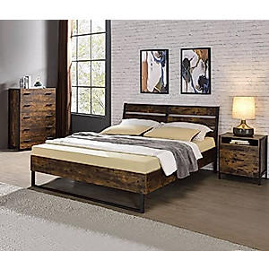 Epinki Eastern King Bed in Rustic Oak & Black, Wood, Bed Frame, Easy Assembly