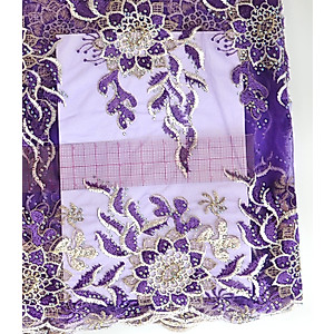SanVera17 African Lace Net Fabrics Nigerian Embroidered Sparkling Stone French Fabric for Party Dress (Purple) 5 Yards 269-6
