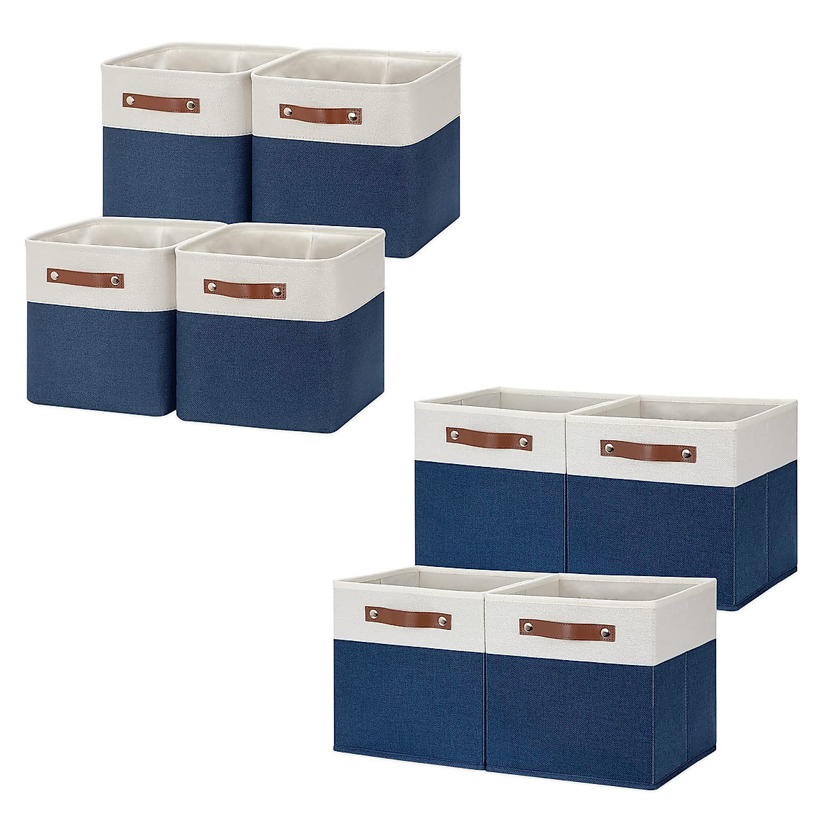 HNZIGE Cube Storage Bins Basket for Shelves Set of 8, Fabric Storage Cubes Baskets Closet Storage Bins for Cube with Handles, Cubby Storage Bins Baskets for Organizing Home and Office (White Blue)