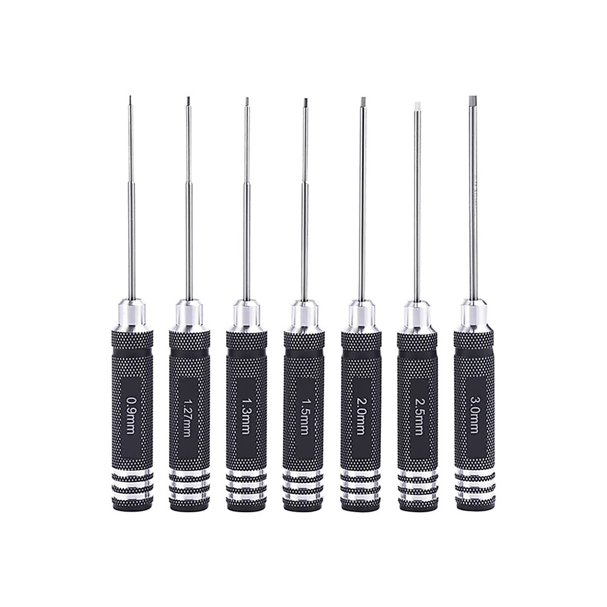 7pcs Hex Allen Screwdriver Kit 0.9mm 1.27mm 1.3mm 1.5mm 2.0mm 2.5mm 3.0mm Key Driver Repair Tools for Rc Model Car Helicopter Boat Spare Tool Parts (Silver Tips)