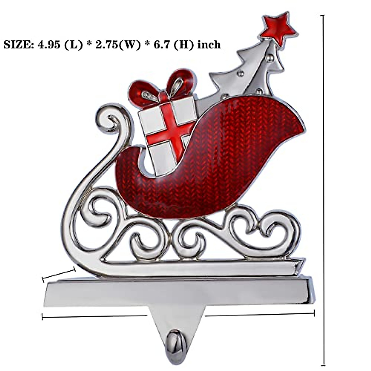 Christmas Stocking Holders for Mantle Set,Silver Christmas Stocking Hangers for Fireplace ,Deer and Sleigh Mantel Hanger Hooks for Stocking Hanging Ornament Firepiece Xmas Decor (Reindeer and Sleigh)