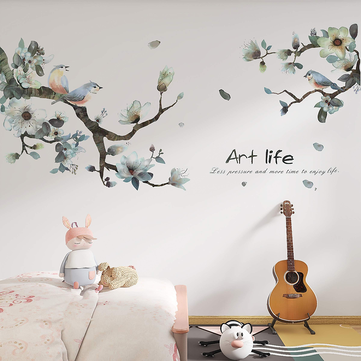 LLYDD Leaf and Bird Wall Sticker Tree Leaves Plant Natual Wall Stickers Decal Art Decor Room Decoration Peel and Stick Self - Adhesive for Garden Living Room Bedroom Kitchen Playroom Nursery Room