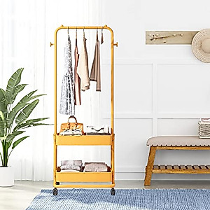 IEUDNS Clothing Rack with Wheels, Rolling Clothes Organizer for Laundry Room Bedroom Entryway Home, Yellow