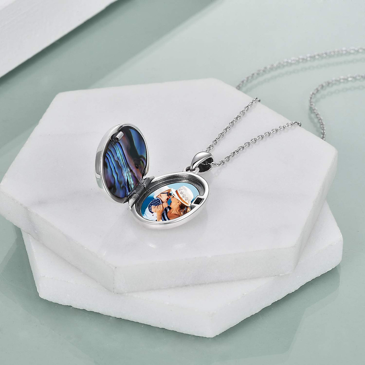 URONE Picture Necklace 925 Sterling Silver Picture Necklace Personalized Photo Custom Picture Necklaces for Women Men