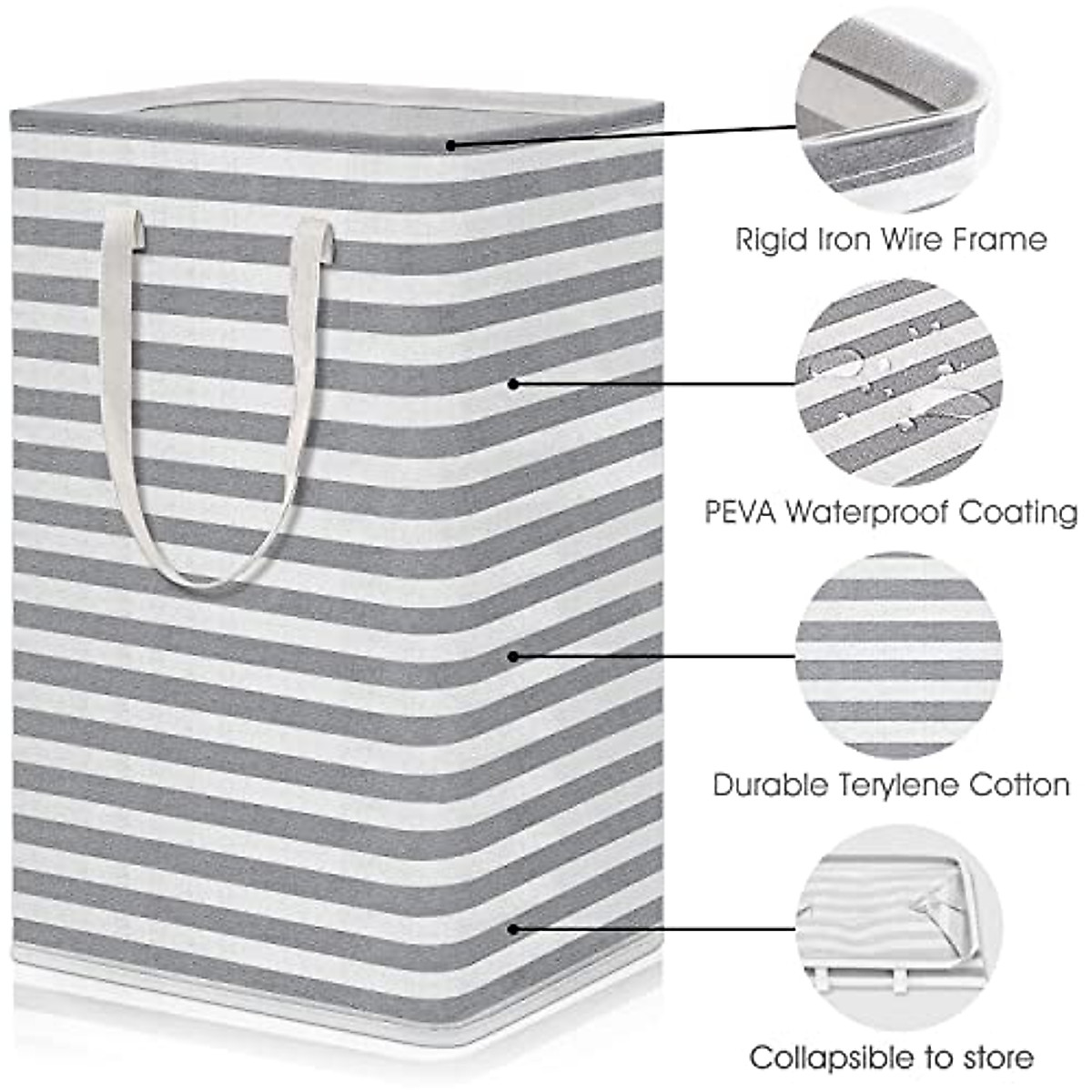WISELIFE Laundry Hamper, 75L Large Collapsible Tall Laundry Basket with Handles, Water Resistant Freestanding Clothes Hamper, Storage Basket, Storage Bags for Clothes Toys, 24.4" (H),Grey