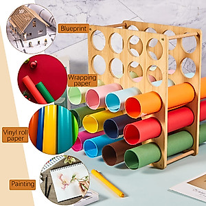 Sintuff 4 Pack Vinyl Roll Holder 80 Holes Bamboo Vinyl Storage Rack Easy to Assemble Vinyl Roll Storage Organizer for Craft Paper Roll Holder Craft Room