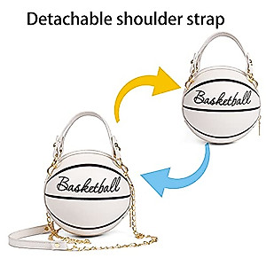 OHIW Women's basketball shoulder bag Messenger Bag handbag mini round bag PU bag, Zipper closure, suitable for women (white)