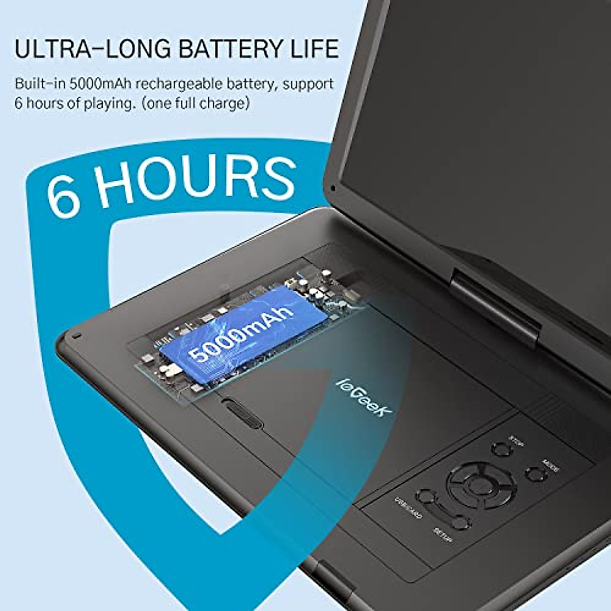 ieGeek 17.5" Portable DVD Player with 15.6" Swivel HD Large Screen, 6 Hrs 5000mAH Rechargeable Battery, High Volume Speaker, Support USB/SD Card/Sync TV, Car Charger, Remote Control, Region-Free
