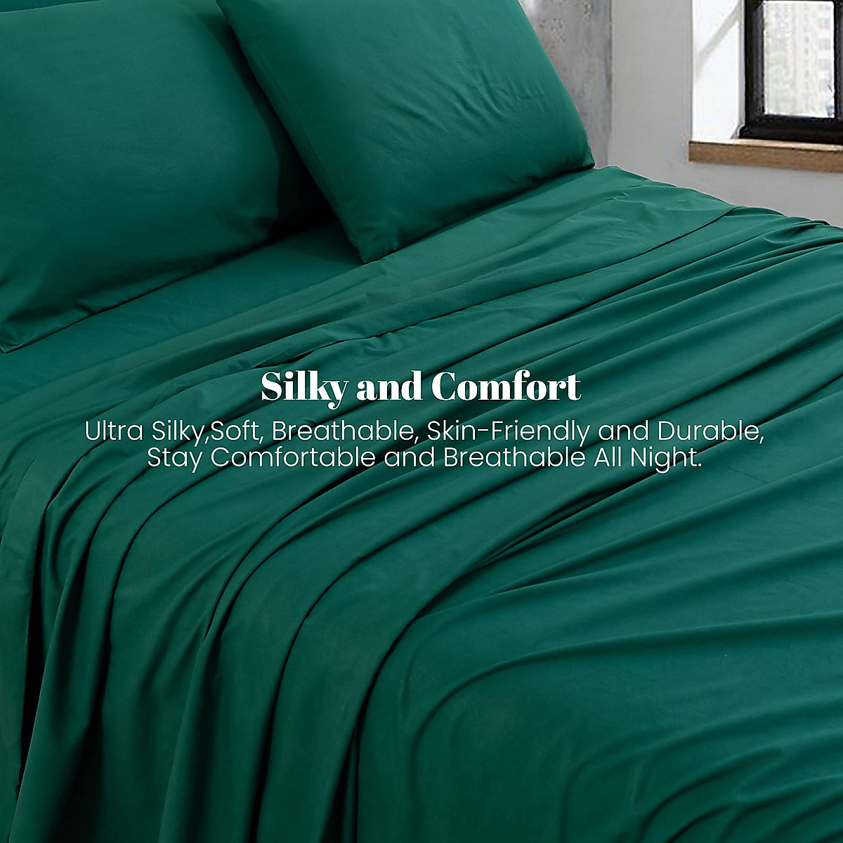Bedlifes King Sheet Set- Cooling Sheets-Ultra Soft-Silky-Breathable-Deep Pocket- 1800 Series Bedding Set Microfiber- Green Bed Sheets King Size 4 Pieces