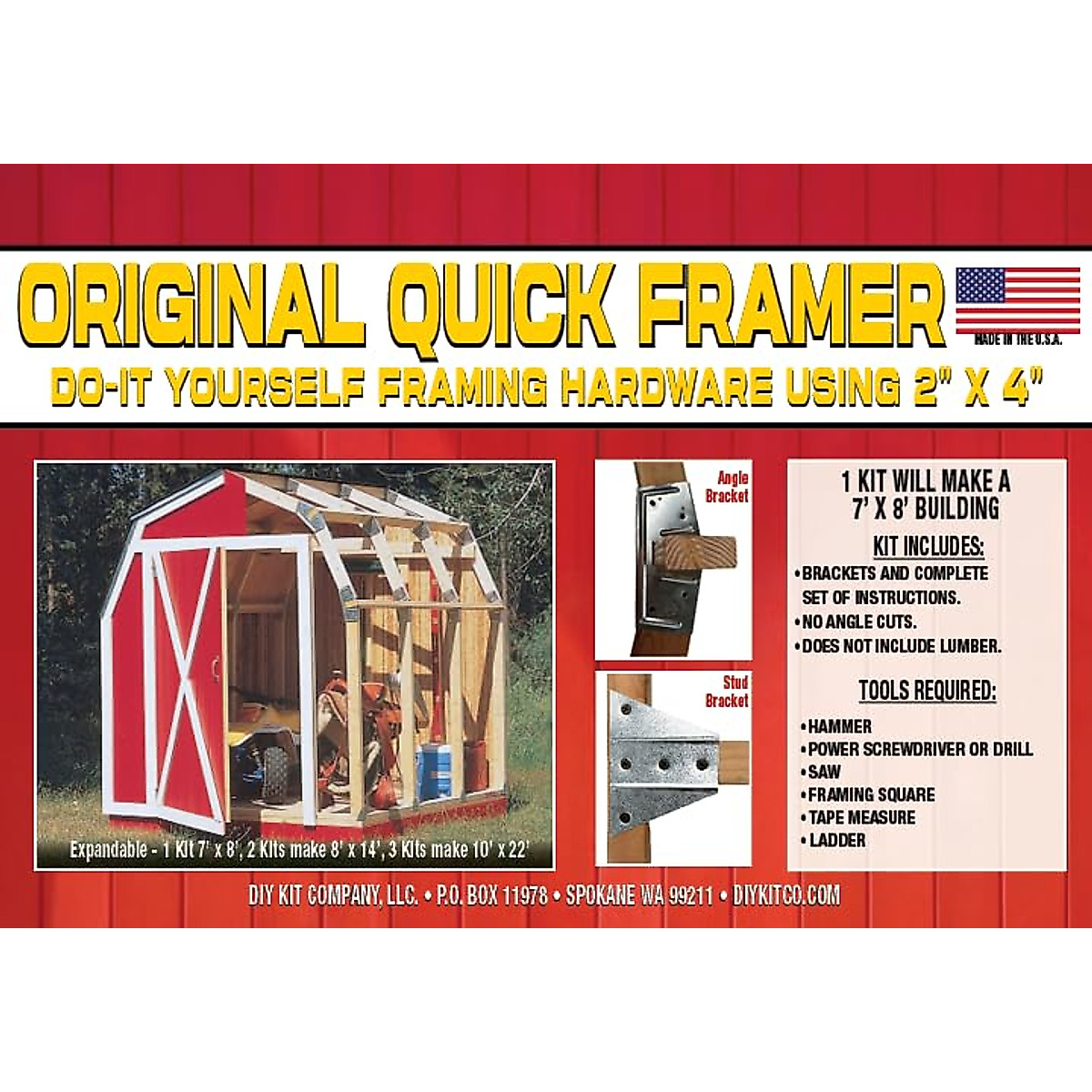 Storage Shed. Build Your Own Shed. DIY Shed Kit. The Original Quick Framer Shed Bracket Kit. Includes Brackets and Complete Set of Plans. Expandable with Multiple Kits. Made in The USA. No Angled Cuts