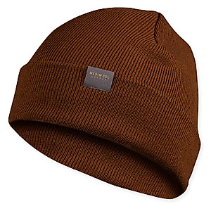 MERIWOOL Beanie for Men and Women - Merino Wool Blend Ribbed Knit Winter Hat Brown