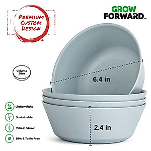 Grow Forward Premium Wheat Straw Plates and Bowls Sets - 8 Piece Unbreakable Microwave Safe Dishes - Reusable Wheat Straw Dinnerware Sets - Wheat Straw Bowls for Cereal, Soup, Camping, RV - Glacier