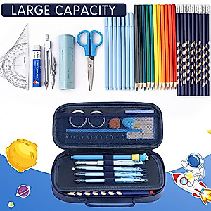 Four Candies Cute Pencil Case for Boys, Big Capacity Canvas Kawaii Pencil Pouch with Zipper & Handle , Waterproof and Durable Compartment Large Storage Pencil Bag for Kids in School - Astronaut