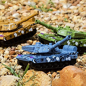 LUOZZY 3Pcs Simulation Tank Models Pull Back Tank Toy Desktop Tank Decor Creative Gifts - Yellow + Blue + Green